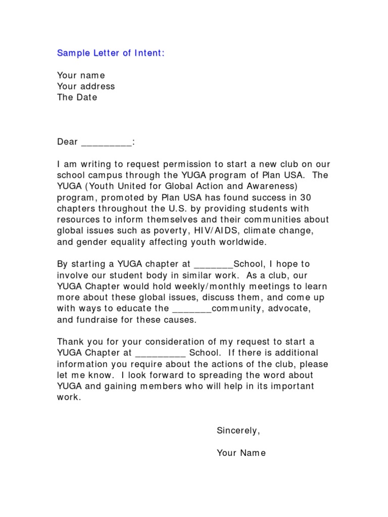 Letter Of Intent Sample - Formal Letters