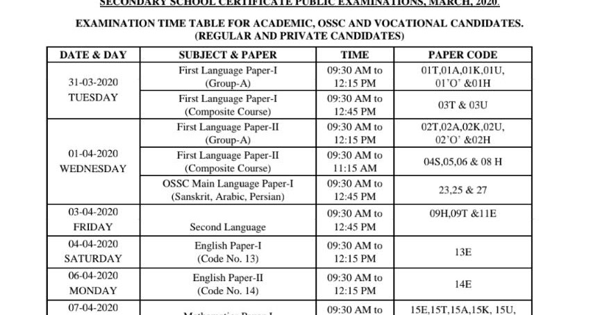 AP SSC REVISED TIME TABLE -MARCH 2020 - KAKADANET