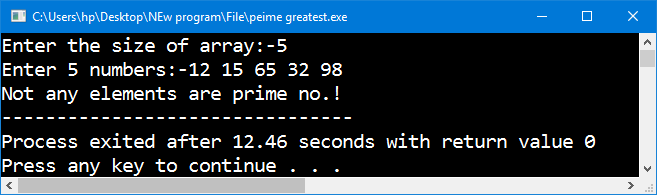 Program in C++ to find greatest prime number from array Using function