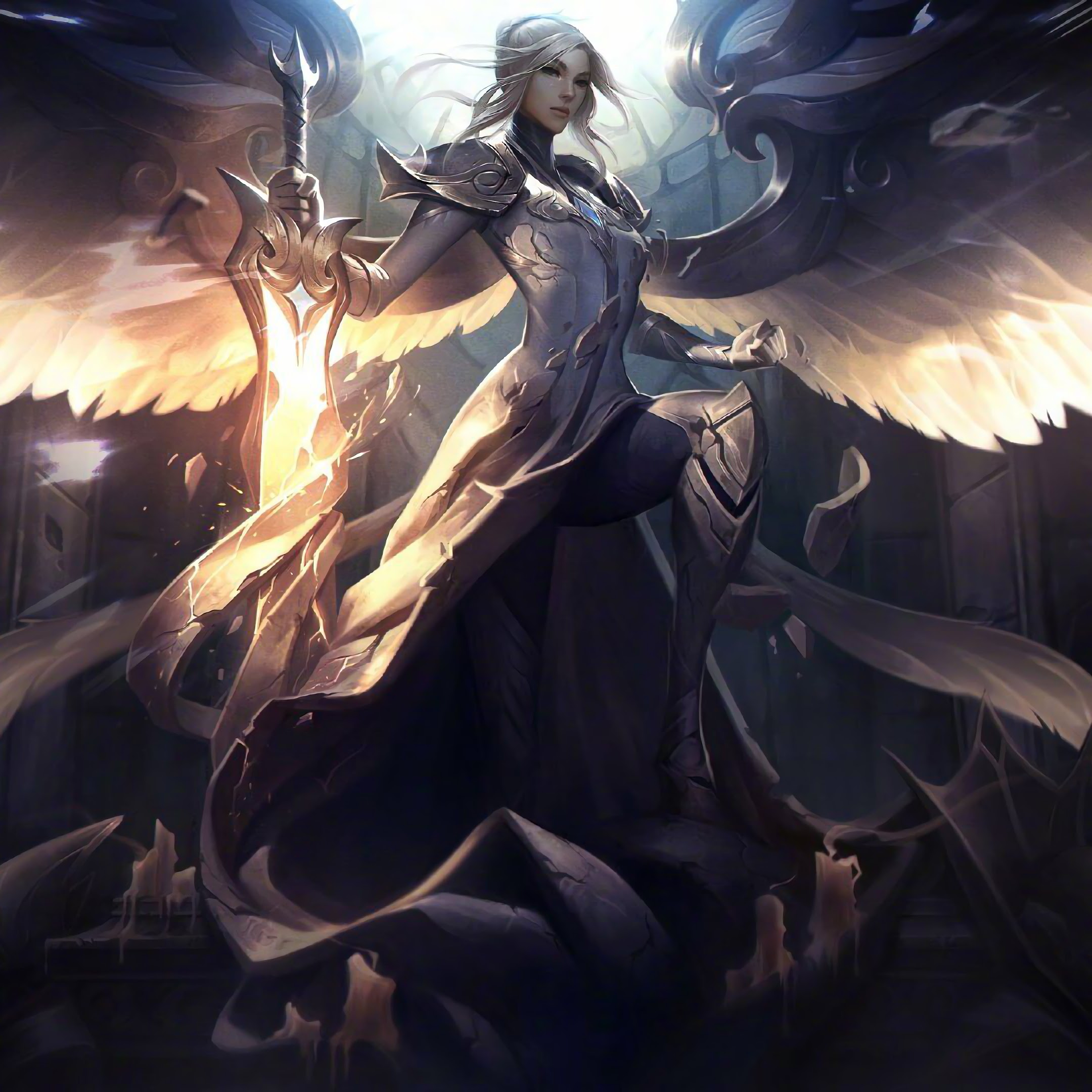 Silver Kayle, Unmasked, Splash Art, LoL, 4K, #35 Wallpaper PC Desktop