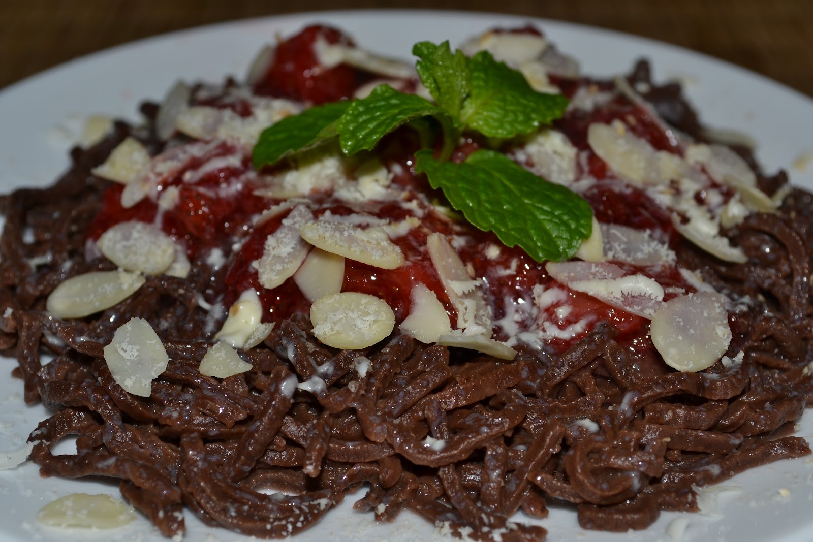 Culinary Wanderlust: Chocolate Spaghetti with Strawberry Sauce