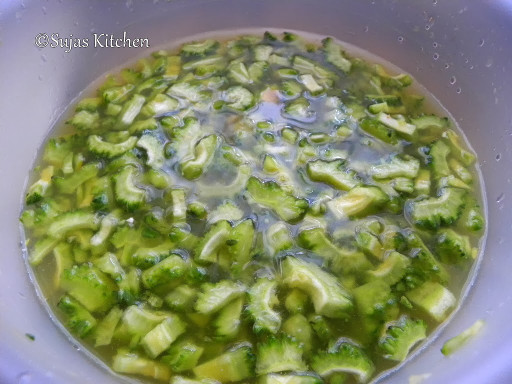Sujas Kitchen: Kakarakaya Vepudu in Gravy (Fried Bitter gourd dumplings ...