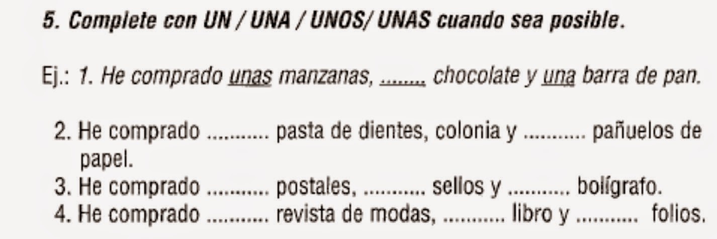 ¡Aprende Español! : LOS ARTÍCULOS DETERMINADOS E INDETERMINADOS (A1)