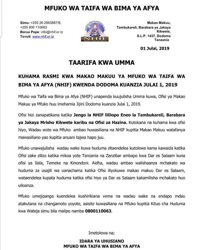 NHIF yahamia rasmi Dodoma