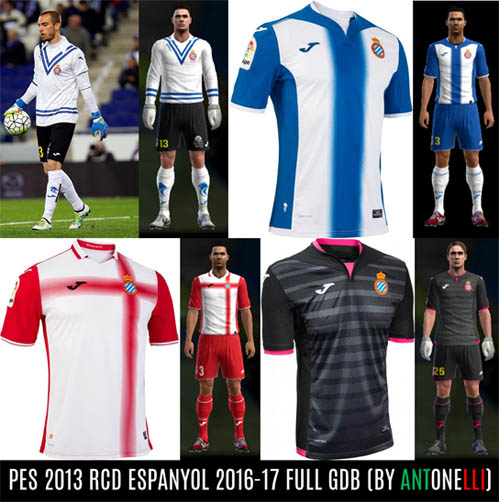 PES 2013 RCD Espanyol 2016-17 Kits (BY Antonelli) | Actualizacion Pes 2013