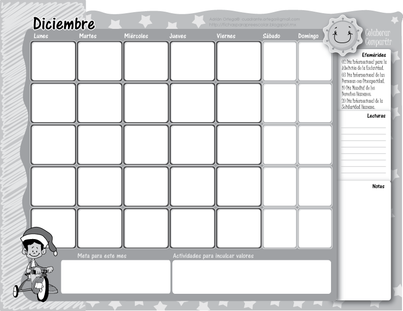Fichas para preescolar: Planeador noviembre y diciembre