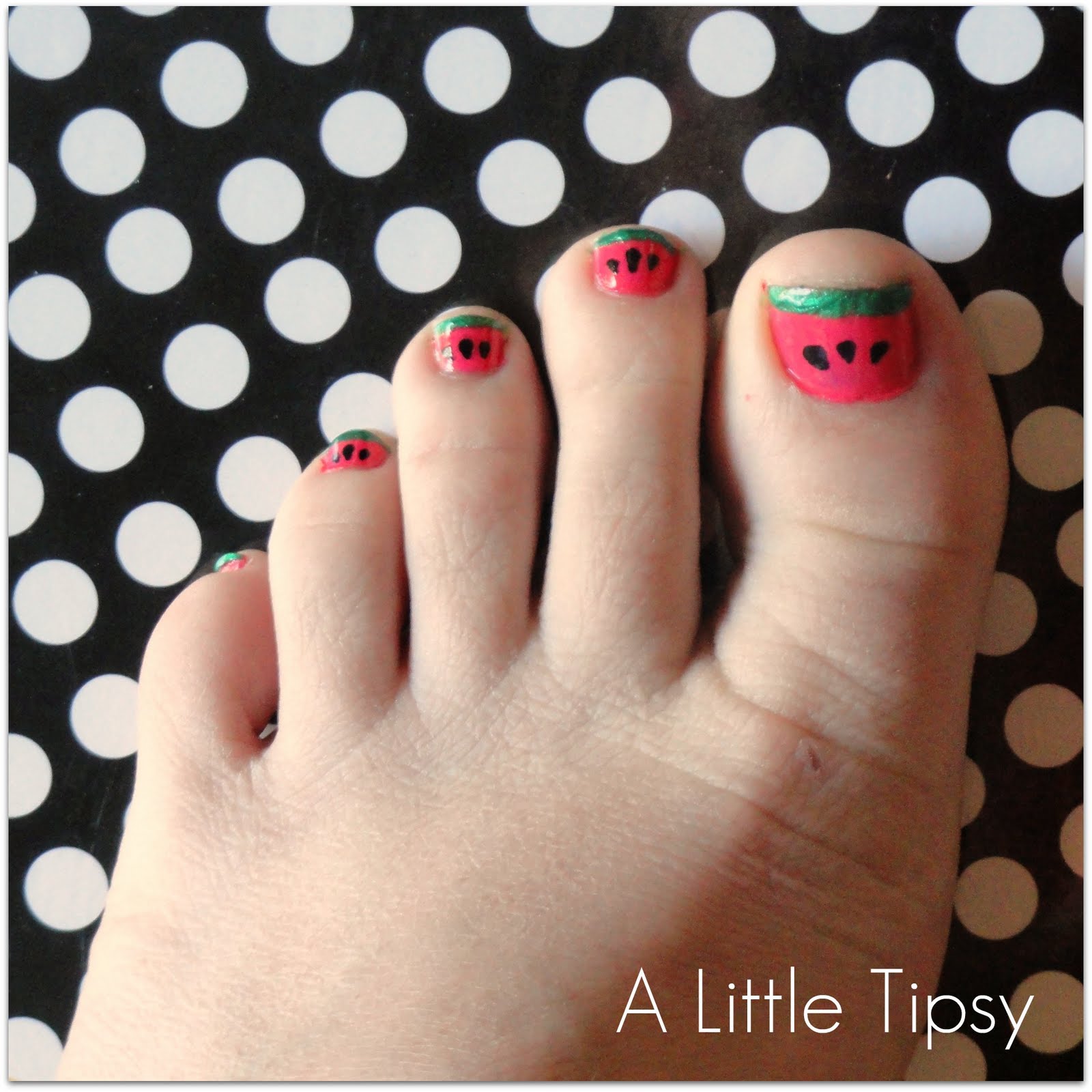 DIY Under $5 {Watermelon Toenails} - A Little Tipsy