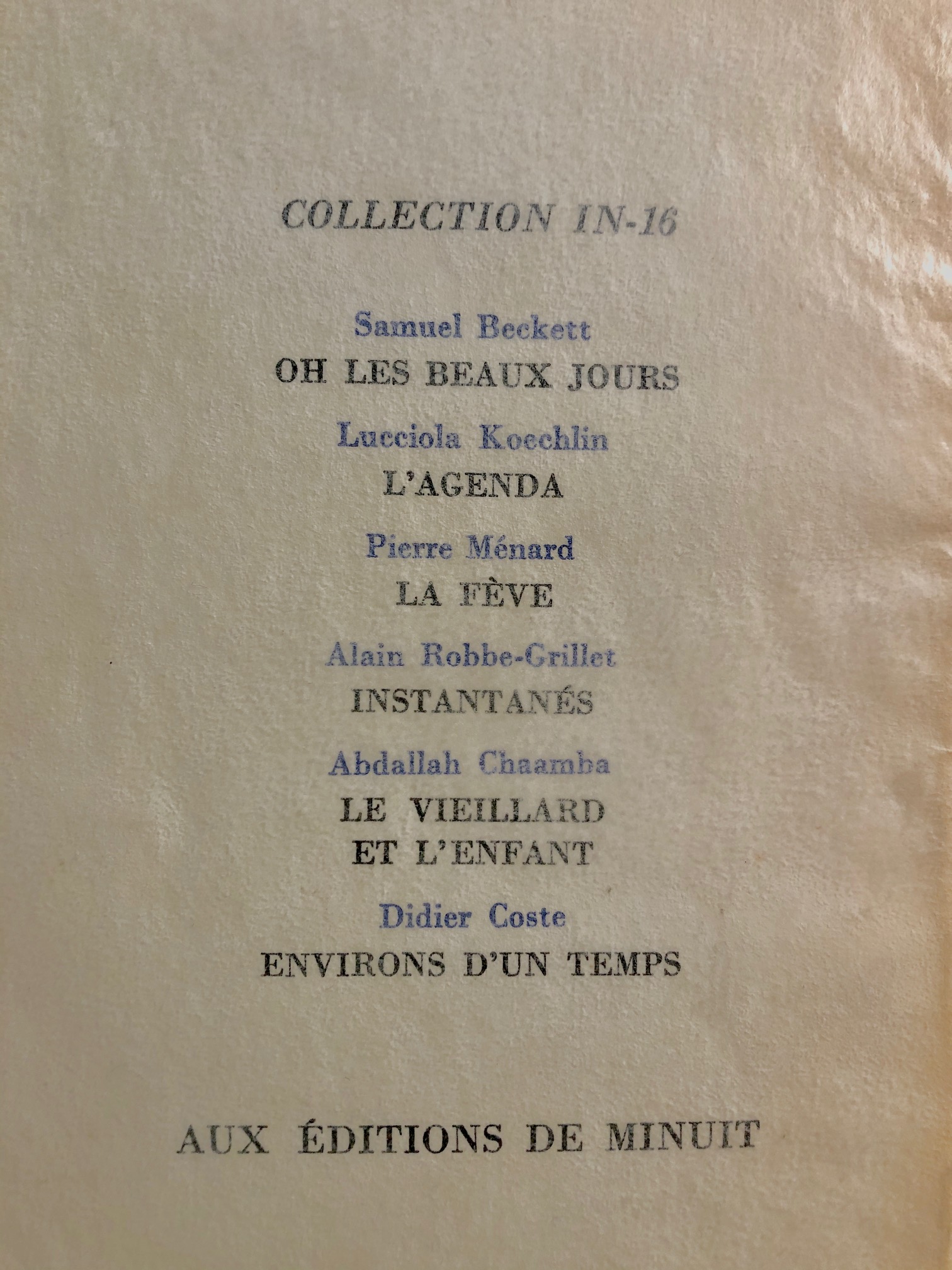 Éditions de Minuit - Collection IN-16