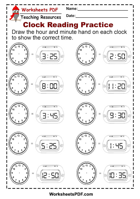 PDF Worksheets ( Telling the Time)