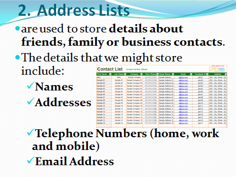 ICT applications: Data Handling applications