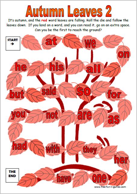 RSBF: "Autumn Leaves 2" - printable game for Red M100W Sight Words