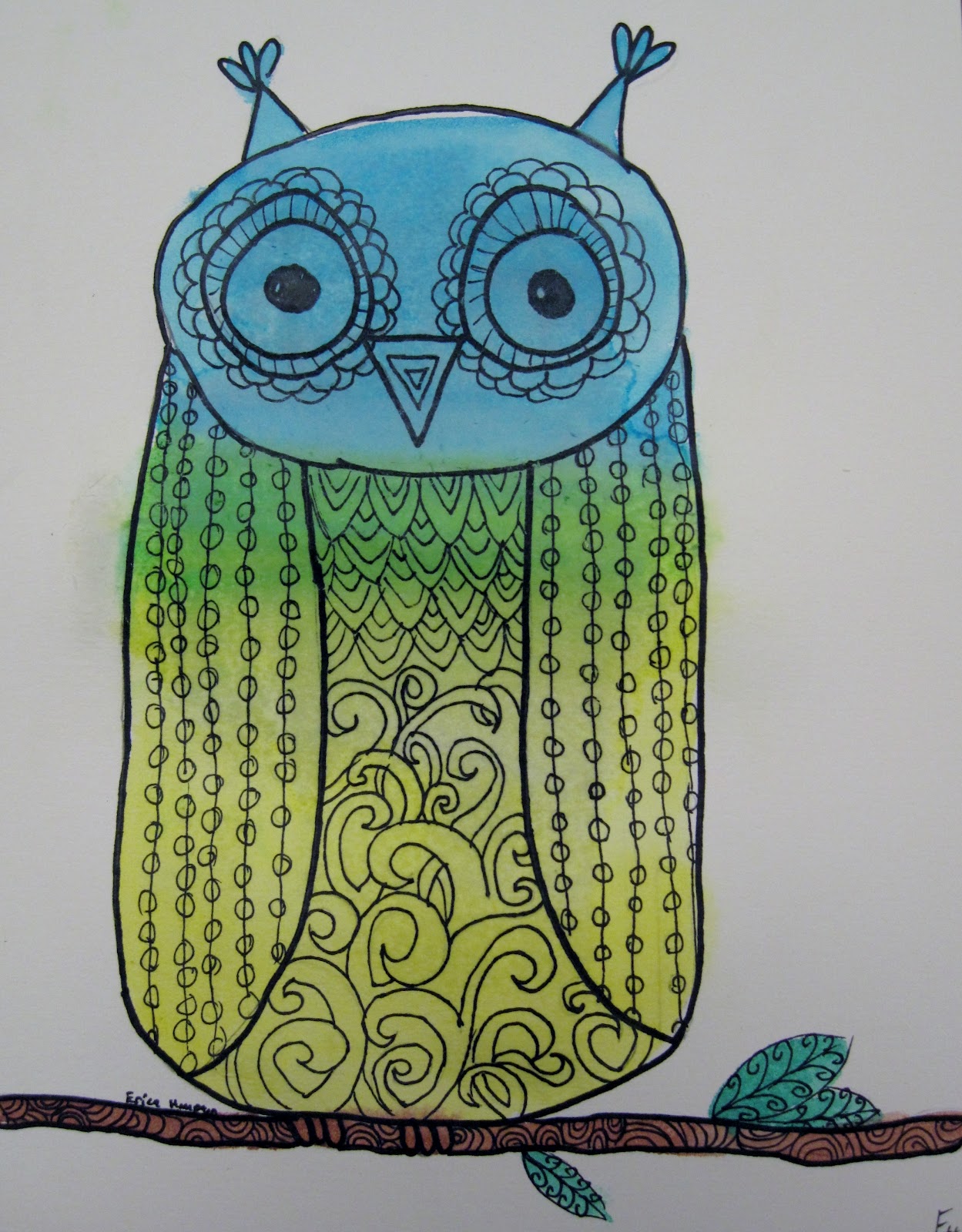 Angela Anderson Art Blog: Owl Zentange Pen & Ink Watercolor