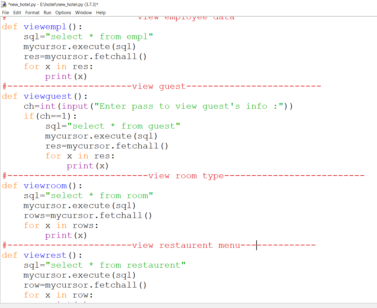 Hotel Management using Python and MySQL
