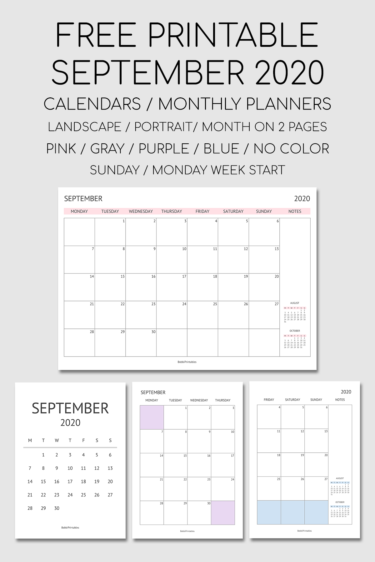 Printable September 2020 Calendars Printable September 2020 Calendars