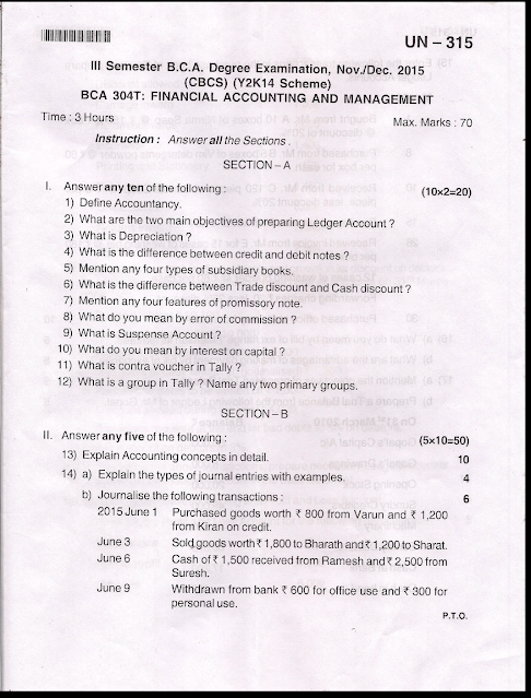 Bangalore University b.c.a. bca 304t : Financial Accounting and ...