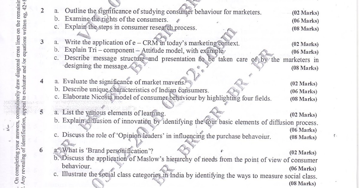 AR VTU MBA E-NOTES: VTU MBA 3rd sem question papers Consumer Behavior
