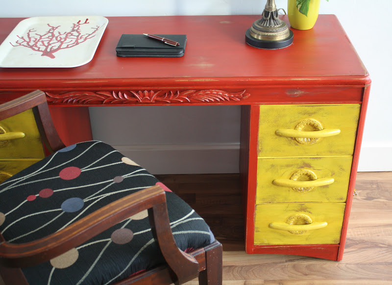 The Turquoise Iris ~ Furniture & Art: Red and Gold Desk Distressed and ...