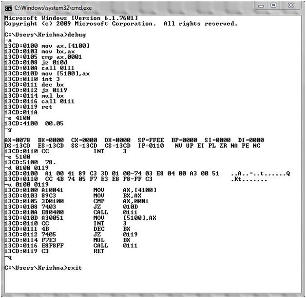 How to execute 16 bit ALP using Debug in Command prompt | Debug | ALP ...