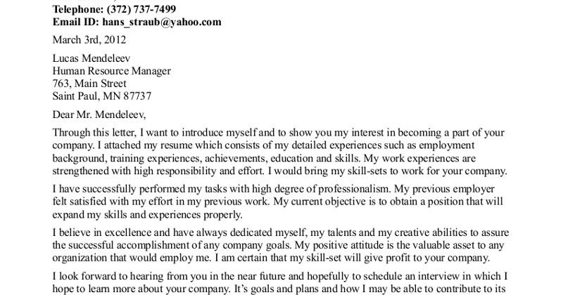 Generic Cover Letter Template ~ Resume Letter