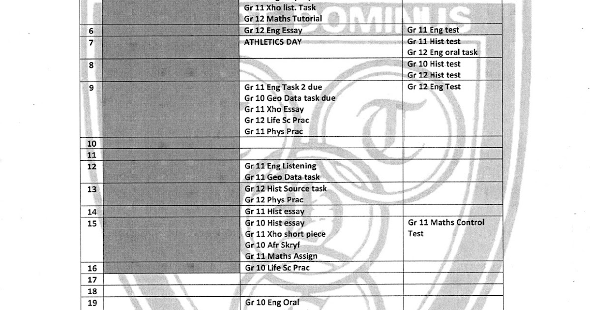 Cape Town High School: CTHS FET Assessment Dates Term 1 - Feb '18