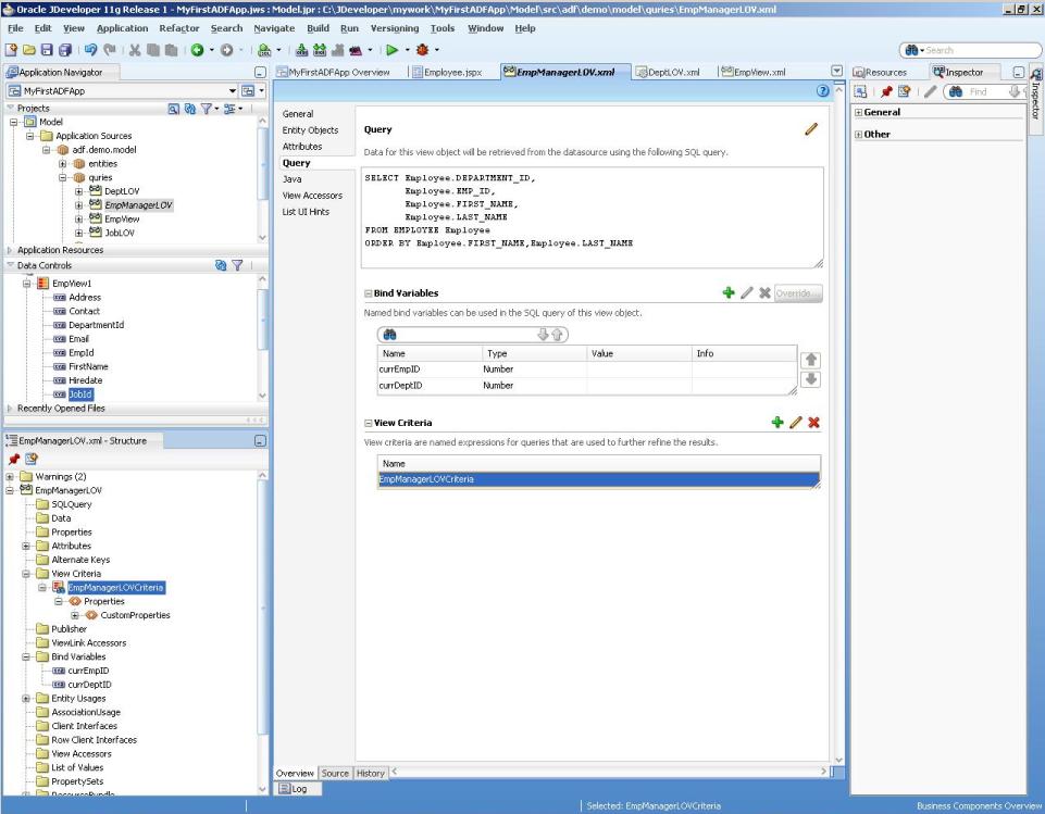 Create Filter or Criteria List of Values (LOV) in Oracle ADF