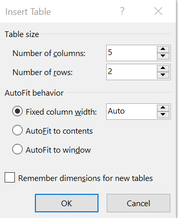 How to create a table in MS Word