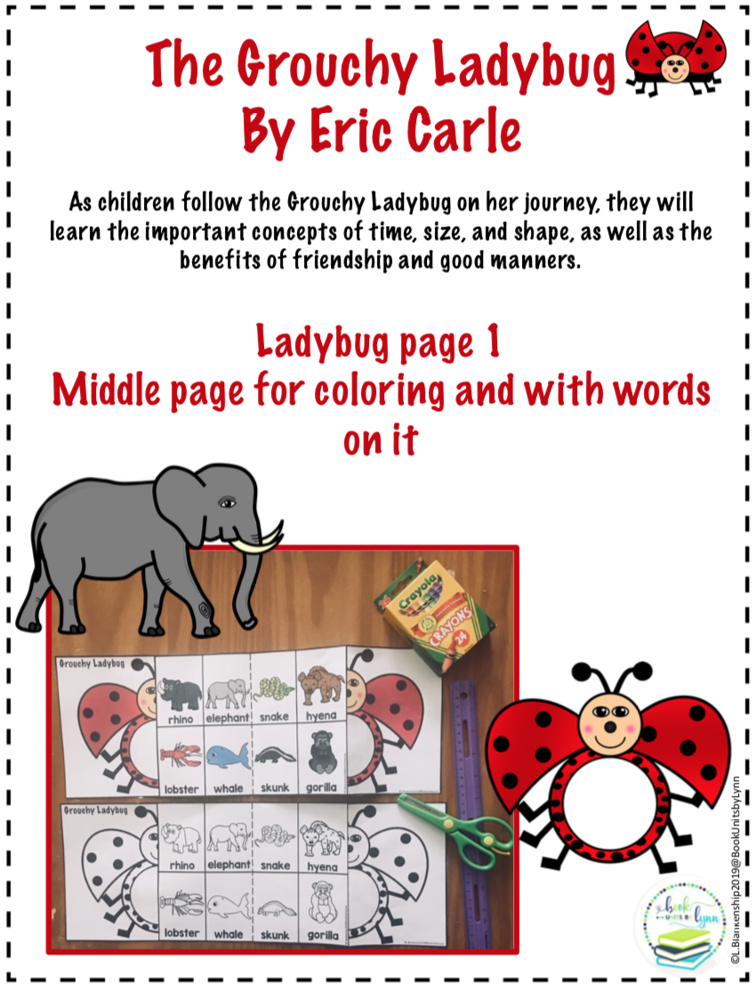 THE GROUCHY LADYBUG BOOK CRAFT ~ Book Units by Lynn