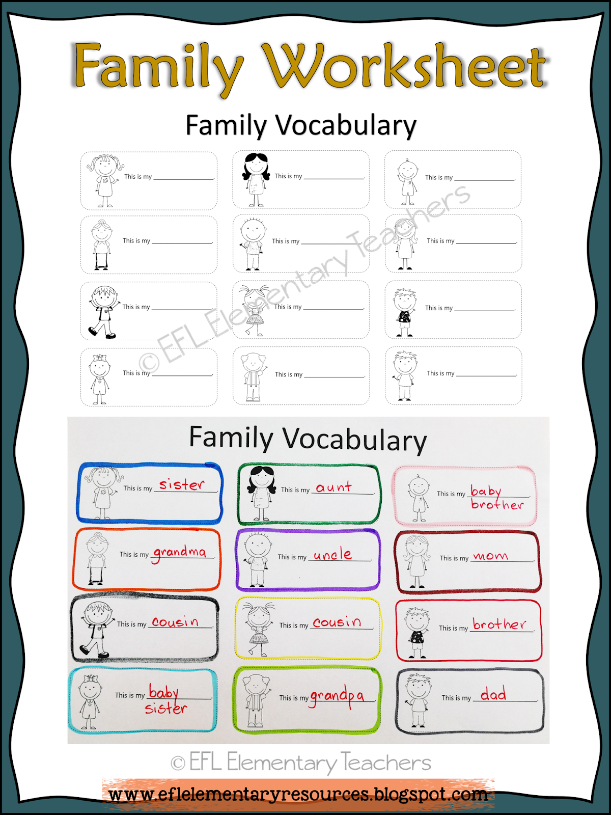 EFL Elementary Teachers: Family Flashcards and Worksheets for ESL students