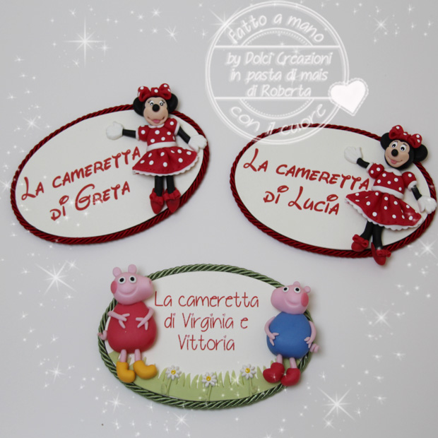 DOLCI CREAZIONI IN PASTA DI MAIS: TRE TARGHETTE DECORATE PERSONALIZZATE
