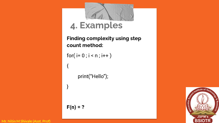 DATA STRUCTURES AND ALGORITHMS: Complexity of algorithm: Space ...