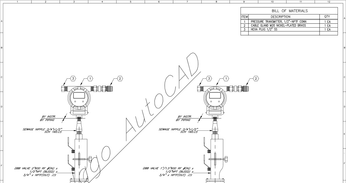 Download Hook-Up Double Block Valve Pressure Transmitter DWG AutoCAD