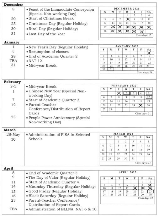 MONTHLY SCHOOL CALENDAR OF ACTIVITIES SY 2021 2022 Teachers Click