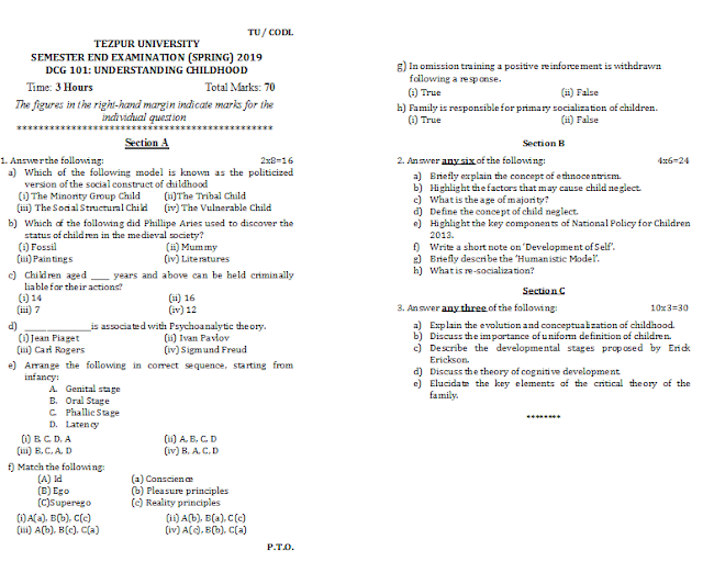 TEZPUR UNIVERSITY (TU/CODL) SEMESTER END DCG 101: UNDERSTANDING ...