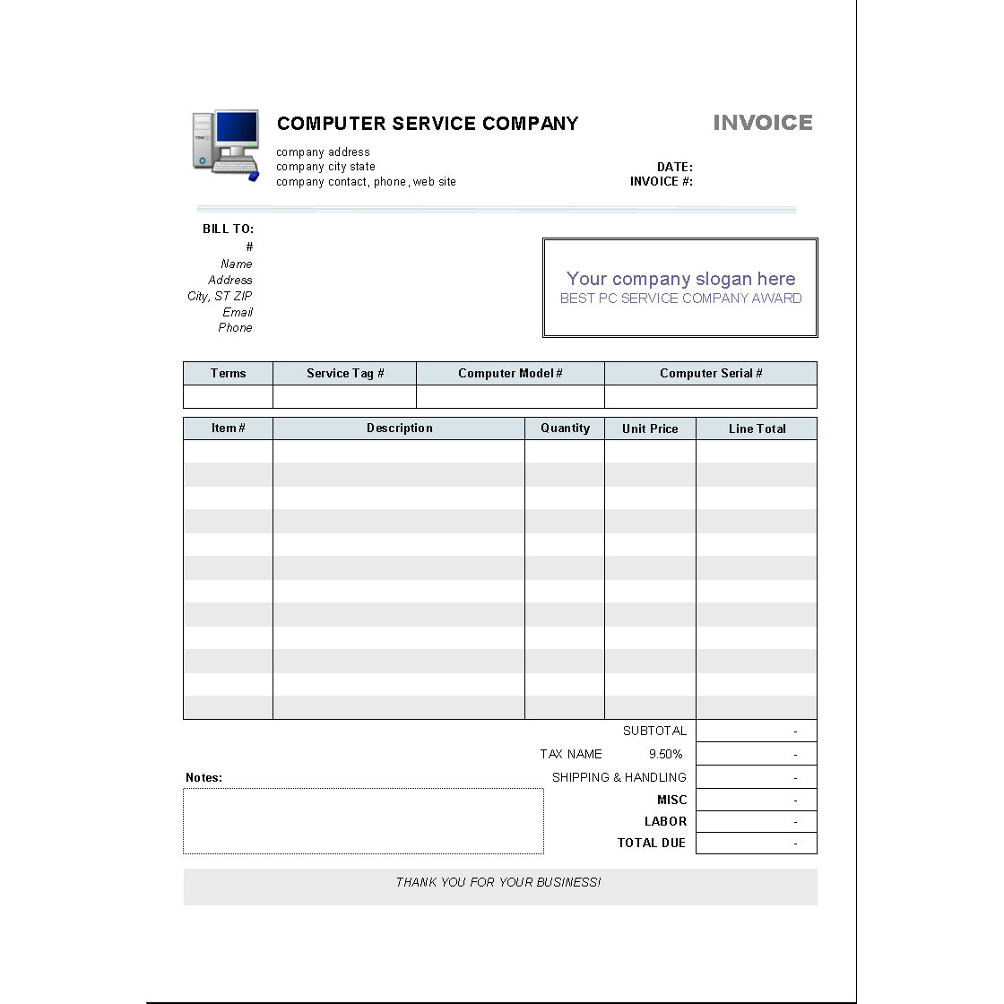Computer Service Invoice Template - Invoice Template