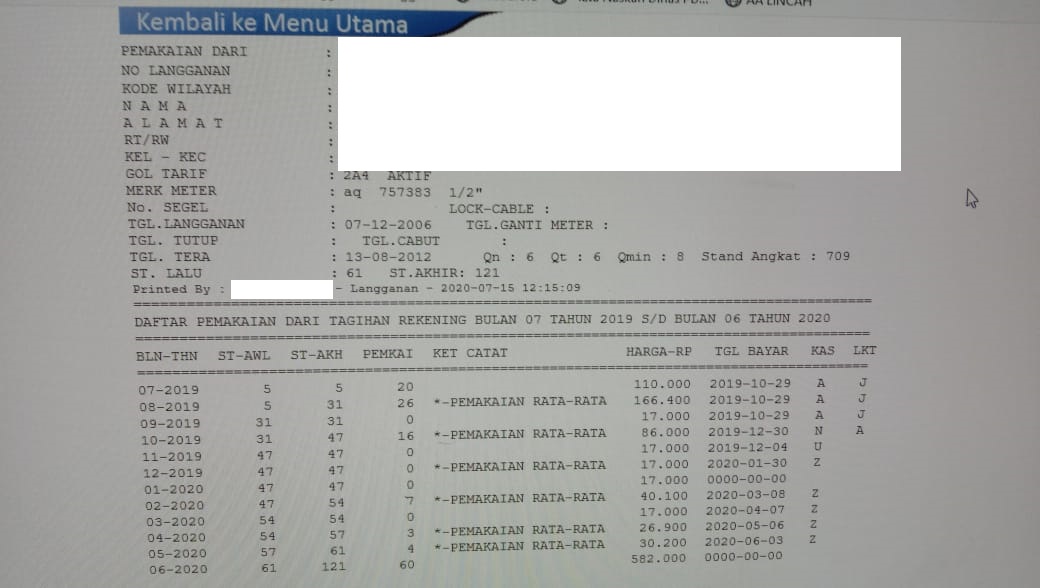 Tagihan PDAM Bandung Juli 2020 Melonjak. Sebuah Apresiasi. - DHILA - RIDHO