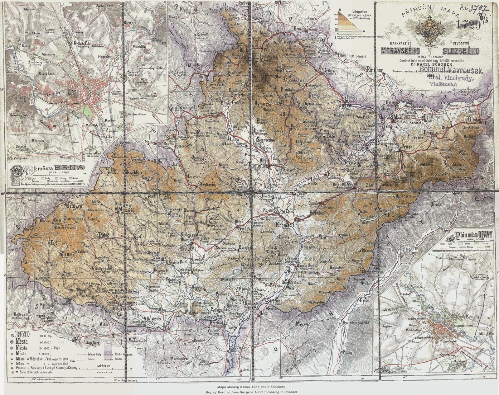 Moravská orlice: Schoberova mapa Moravy, 1888