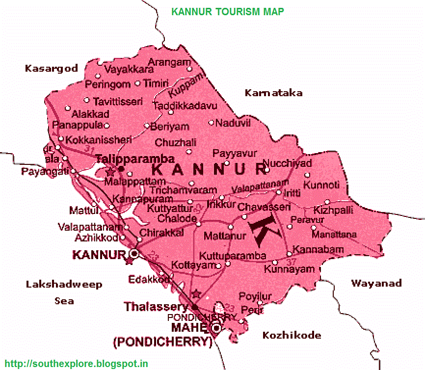 KANNUR TOURISM MAP / TOURIST PLACES IN KANNUR-KERALA ~ SOUTH INDIA TOURISM