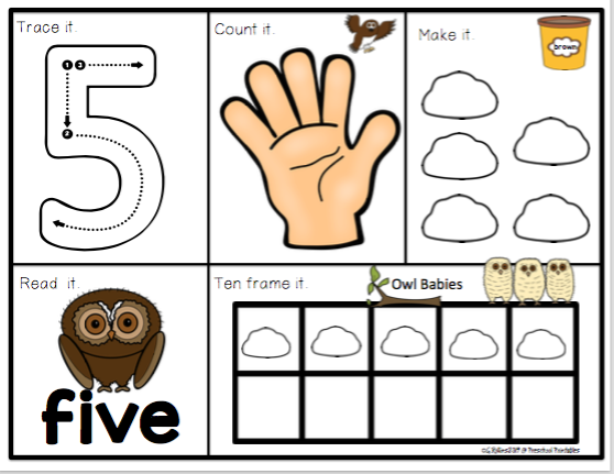 Owl Babies Play Dough Mats and Number Practice ~ Preschool Printables