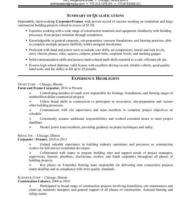 Construction Worker Resume Objective ~ Resume Letter
