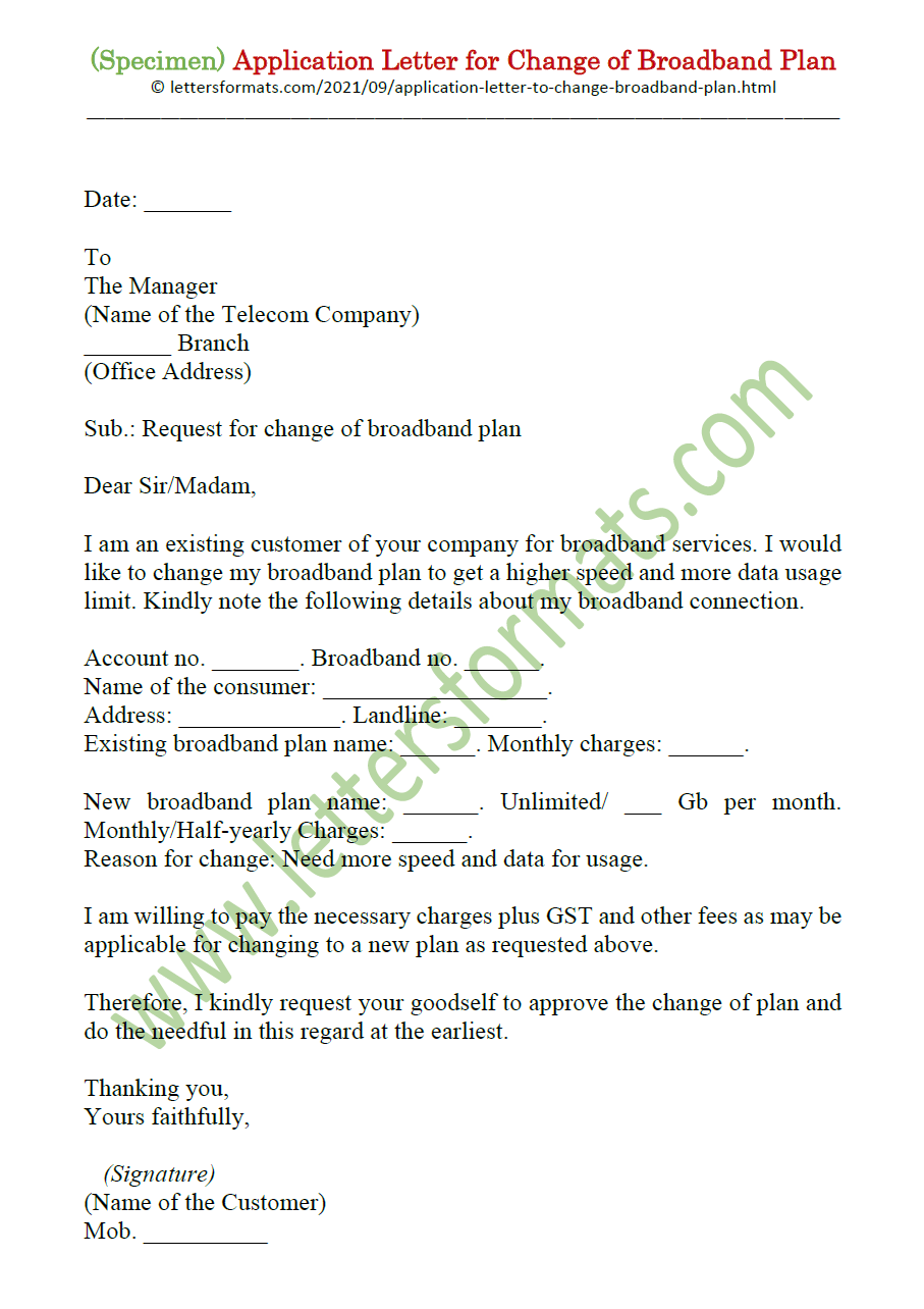 Application Letter To Broadband Service Provider To Change Plan application-letter-to-broadband-service-provider-to-change-plan