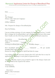Application Letter to Broadband Service Provider to Change Plan