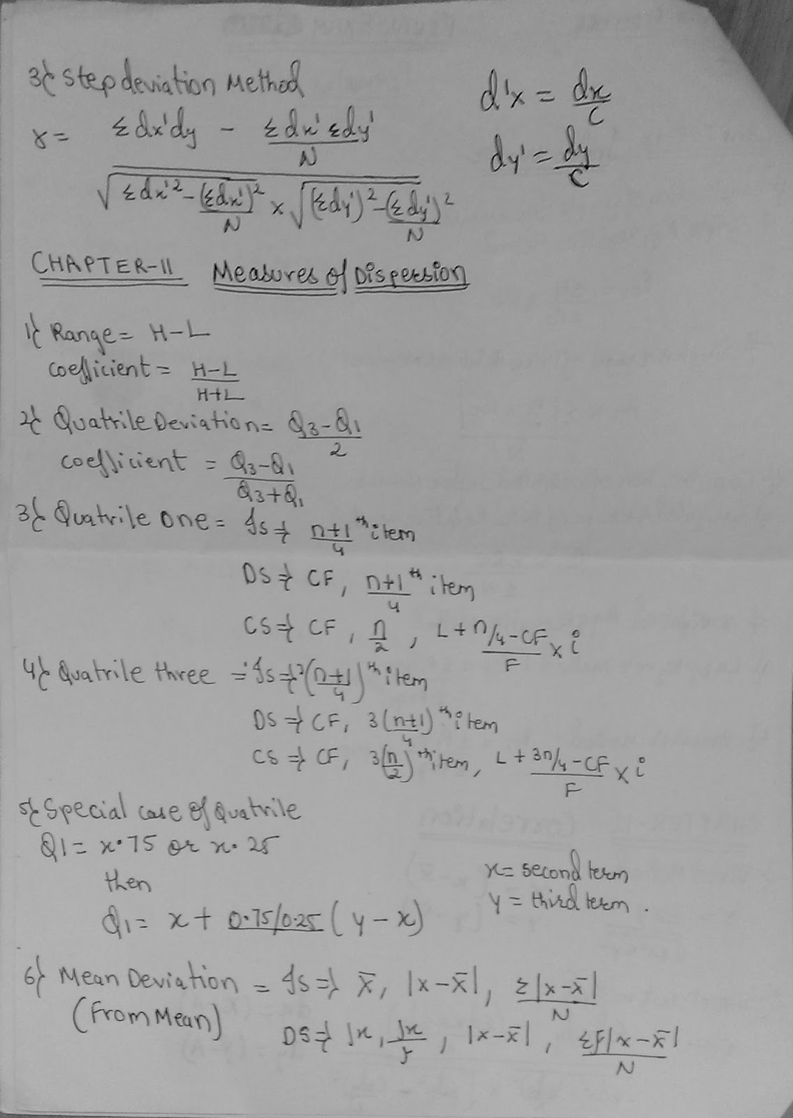 Economics Formulas for class-XI (of all chapters)