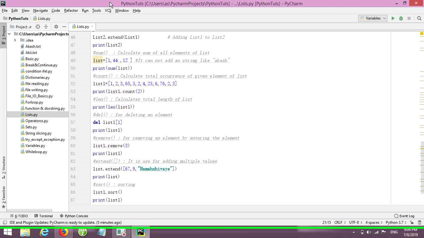 Python lists and it functions - LEARN TO CODE
