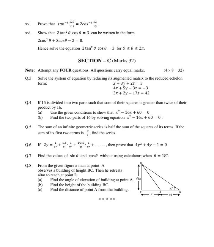 FBISE Class 11 Math model paper, pattern and scheme of studies ...