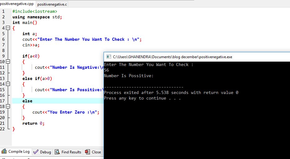 C Program To Check Number Is Positive Or Negative