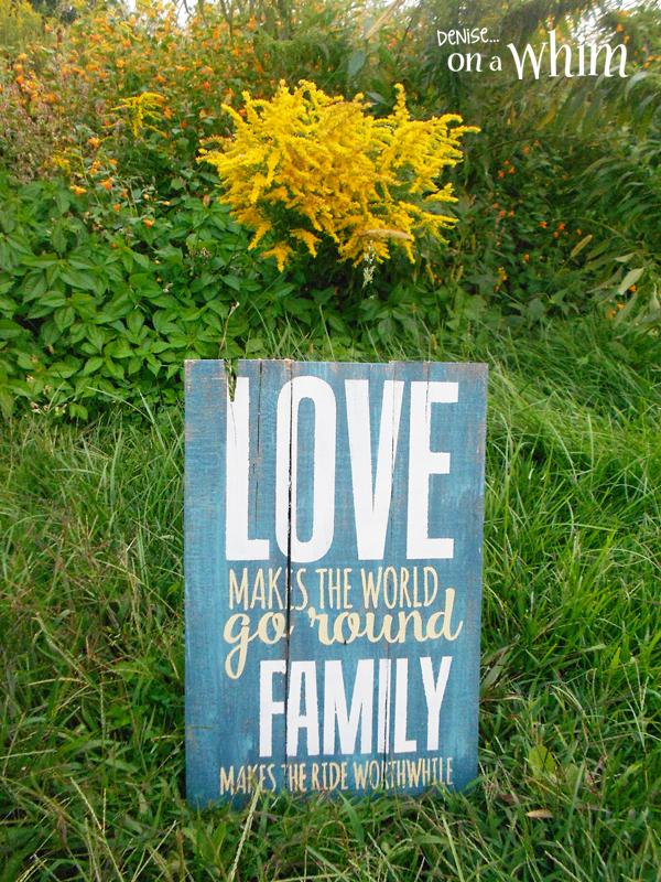denise...on a whim: Love and Family Pallet Wood Sign