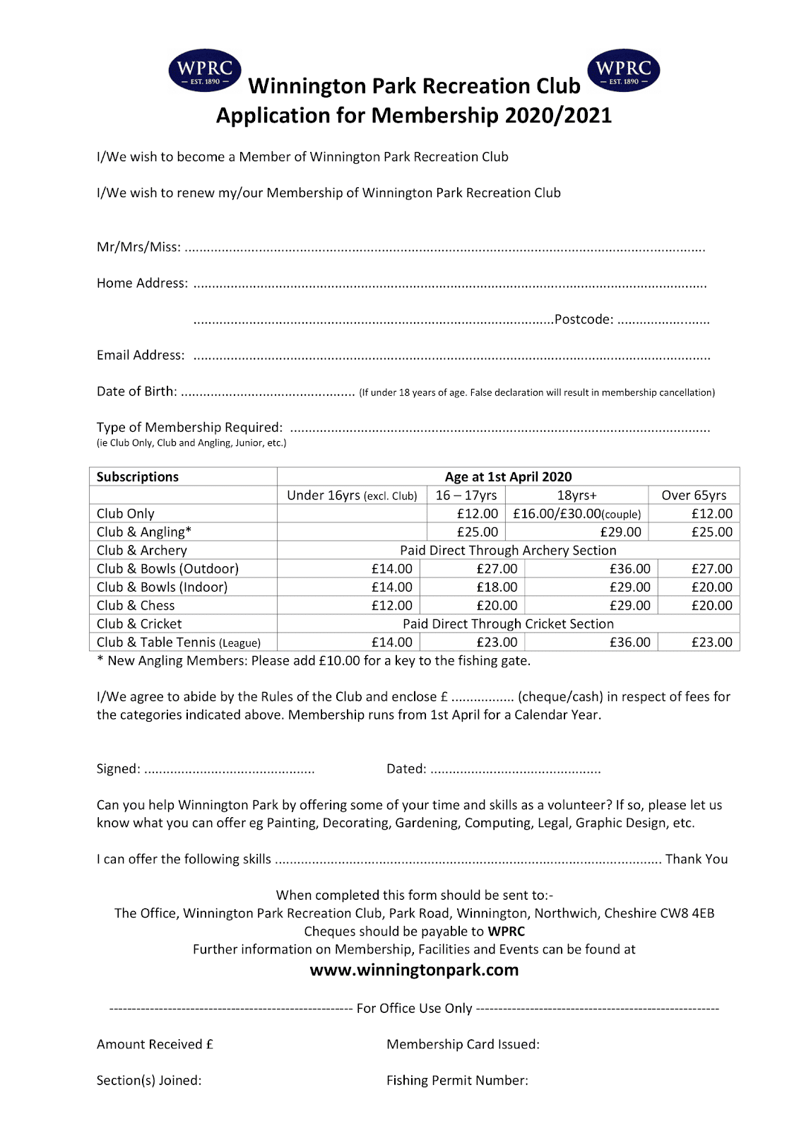 Winnington Park Recreation Club: Membership