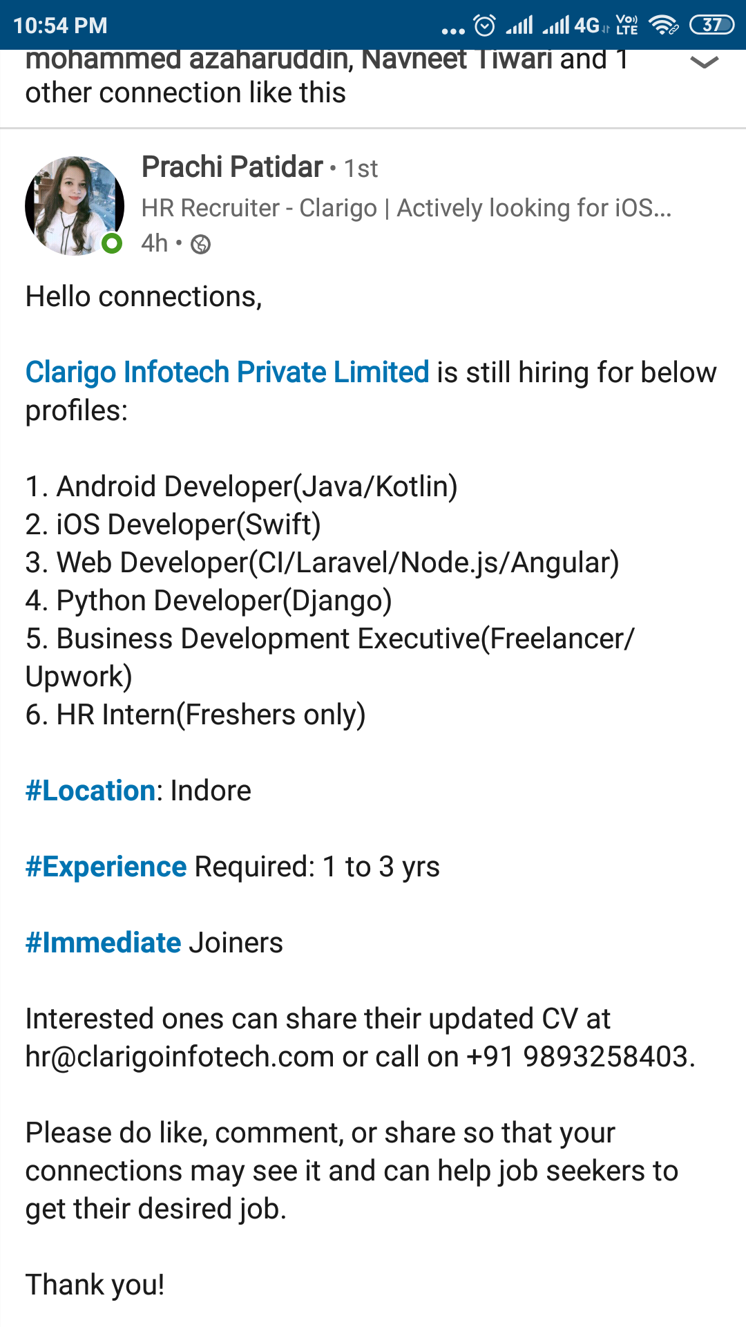 Recent Job vacancy for Java Developer,Python Developer,PHP Developer,QA,Designer