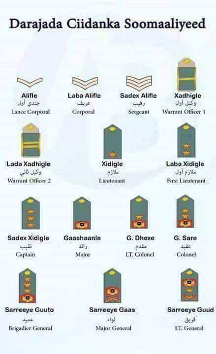 nuraddin abdirazak: darajada ciidanka soomaaliya/somali army ranks