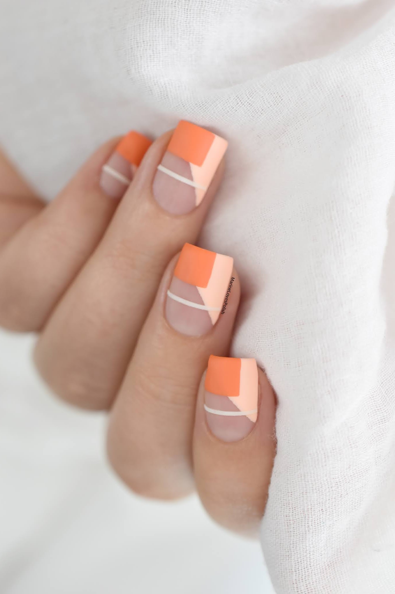 Peachy color block nail art
